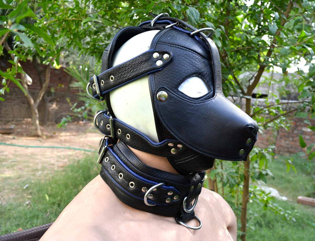 Leather mask, leather dog mask, dog hood, pet play hood, puppy mask he ...